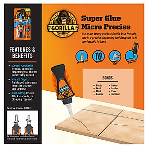 Gorilla Micro Precise Super Glue, 6 Gram, Clear, (Pack of 1)