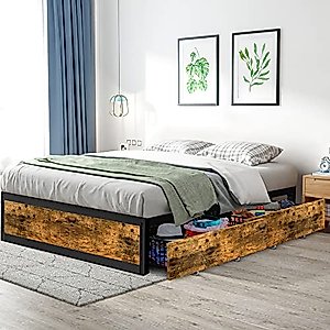 Pliwier Bed Frame with 4 Drawers, Metal Platform Bed Frame Queen Size, 11 Heavy Duty Metal Slats Support, No Box Spring Needed, Space Saving, Noise-Free, Easy Assembly (Queen (U.S. Standard))