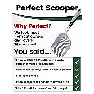 iPrimio Stainless Steel Cat XL Litter Box and Cat Litter Chrome Scooper - Shovel & Pan for Sifting Kitty Cats Litter, Rust Resistant, Comfy Grip, Ergonomic Handle