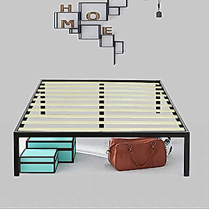 Spinal Sleep, 14 Inch Metal Platform Bed Frames with Wood Slat Support/No Box Spring Needed, Queen, Black