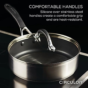 Circulon SteelShield Sauté Pan with Lid and SteelShield Hybrid Stainless and Nonstick Technology, 3 Quart - Stainless Steel