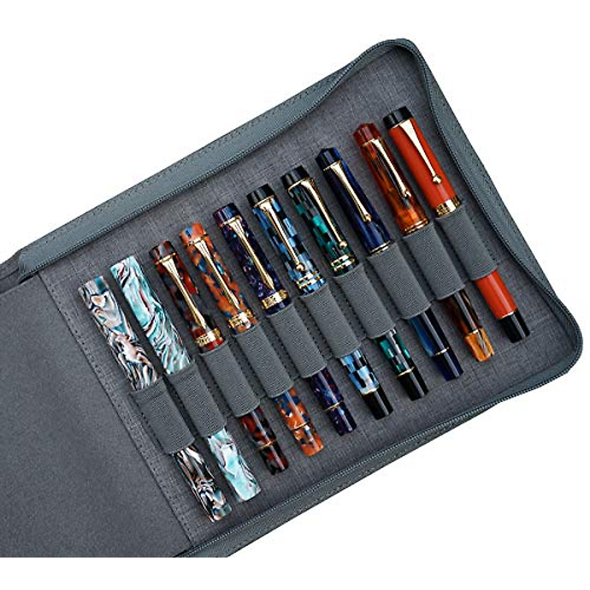 Lanxivi 20 Slots Fountain Pen Case Gray, Waterproof Canvas Pen Holder Display Pouch Bag by KACO