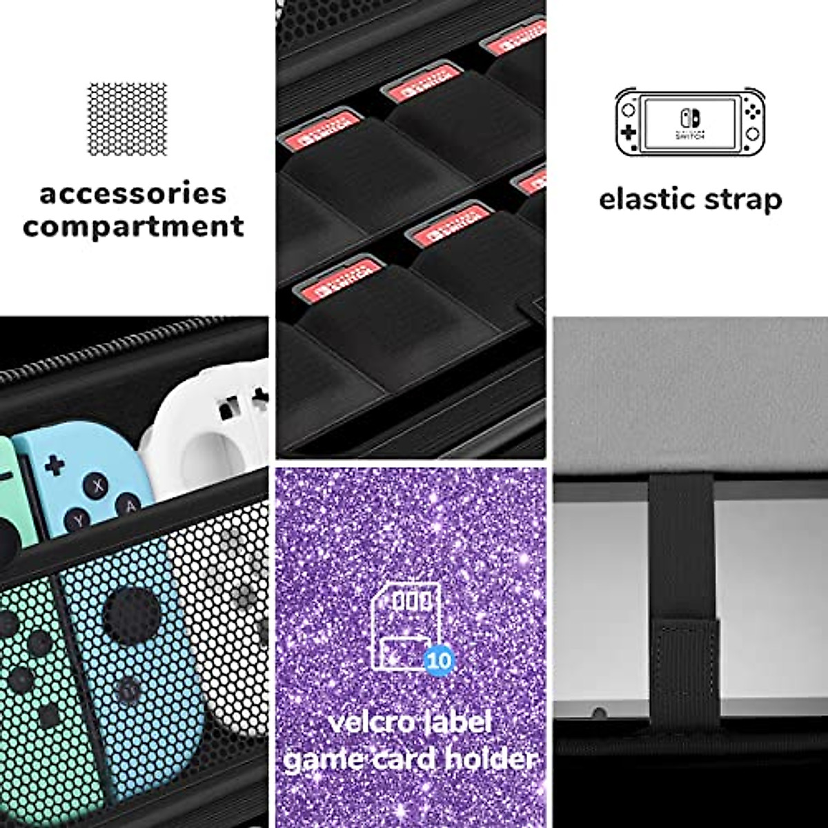 Glitter Carrying Case for Nintendo Switch and Switch OLED Console,Purple Hard Travel Case Shell Pouch for Nintendo Switch Console & Accessories,Protective Carry Case Compatible with Nintendo for Girls