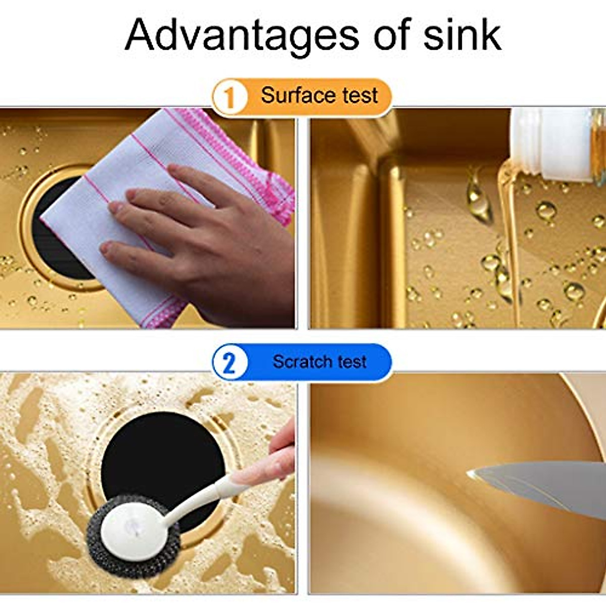 Single Bowl Bar Sinks Black round Sink Kitchen Renovation Pool round Single Sink with Hot and Cold Faucet Mixer Taps Washbasin Sink, 40 x 40 cm, Gold