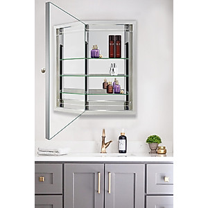 FOMAYKO Stainless Steel Medicine Cabinet with Mirror - Wall Mounted Bathroom Storage Organizer, Rust-Resistant Metal Mirror Cabinet for Vanity, Adjustable Shelves, 15x25 Inch