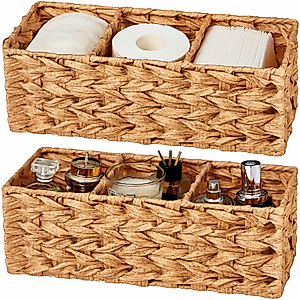 Vagusicc 3-Section Storage Basket, Hand-Woven Baskets,Toilet Paper Basket for Toilet Tank Top, Small Baskets for Organizing, 2-Pack