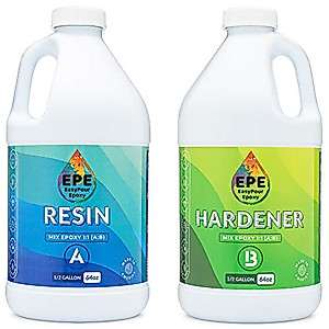 EPE EasyPour Epoxy 1 Gallon Kit - Crystal Clear High Gloss Resin and Hardener, 2 Mixing Cups, Silicone Spatula, Plastic Spreader - Wood Tabletops, Epoxy Countertop Resin, Epoxy Casting and Art Work