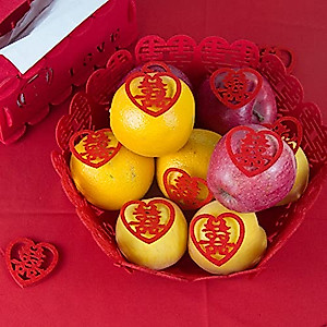 Kcgani 150 Pcs Mini Double Happiness Confetti, 2 Rolls Wedding Favor Sealing Labels Stickers, Chinese Traditional Wedding Decoration Supplies for New House Candy Fruit Plate Layout