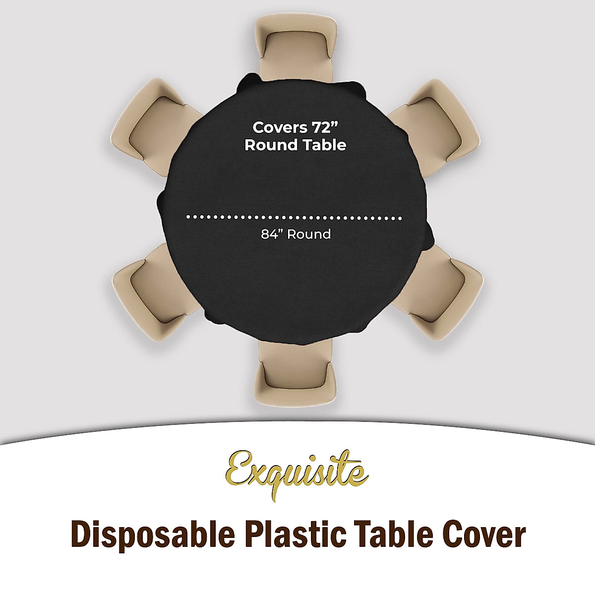 Exquisite 12-Pack Premium Plastic Tablecloth 84in. Round Table Cover - Black