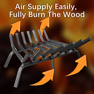 Mr IRONSTONE Fireplace Grate 21 inch Solid Steel Heavy Duty Fireplace Log Grates 3/4" Bar Grates Outdoor/Indoor Wrought Iron Burning Rack Holder
