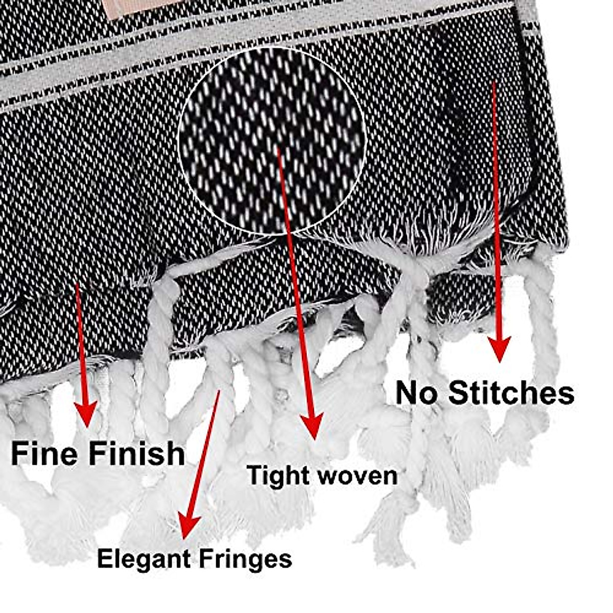 Bersuse 100% Cotton Anatolia Turkish Hand Towel - 23x43 Inches, Black