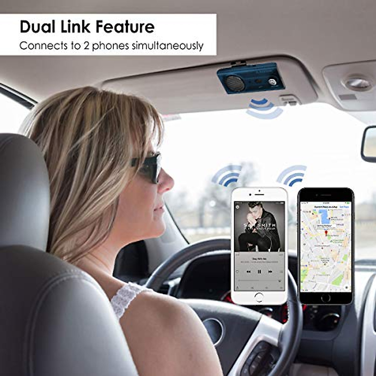 Avantree CK11 Bluetooth 5.0 Hands Free Cell Phone Car Kit, 3W Loud Speakerphone, Support Siri Assistant, Motion AUTO ON, Volume Knob, Wireless in Car Handsfree Speaker with Visor Clip – Blue