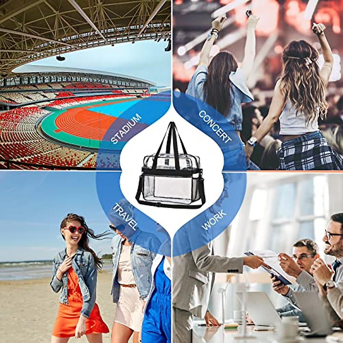 USPECLARE Clear Bag, Clear Tote Bag Stadium Approved, Stadium Security Travel & Gym Clear Bag for Work, Sports Games, Concerts and Women Men 12 x 12 x 6 inch (Black)