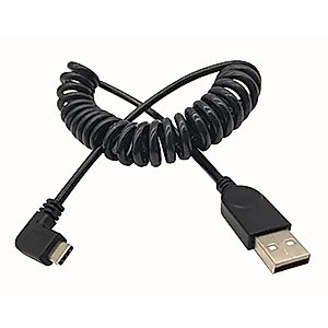 Traovien Coiled USB C Cable, USB 2.0 A to 90 Degree USB Type C 3A Spring Charge Cable, Stretched 0.6-5FT for Car Charger Galaxy S8 S9, Moto Z, More (USB A Male to C Male)