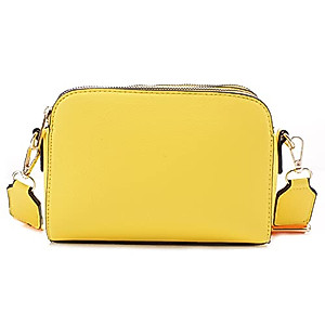 EVVE Triple Zip Small Crossbody Camera Bag with Wide Guitar Strap | Yellow