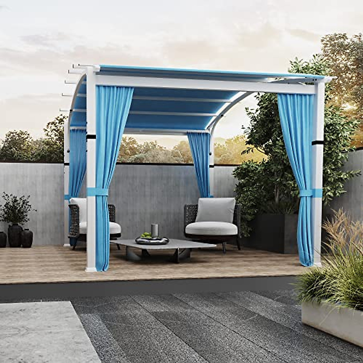 Meetleisure 11’ x 11’ Outdoor Pergola, Pergola Canopy for Patio, Arched Roof Metal Pergola with Full Coverage Sun Shade Canopy & Aqua Blue Sidewalls