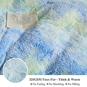 XeGe Rainbow Shaggy Faux Fur Body Pillow Cover, Tie Dye Fluffy Bed Pillow Case with Zipper Closure, Soft Decorative Plush Long Pillow Sham, Fuzzy Hug Pillow for Kids Children Girls Women 20"x54" Blue
