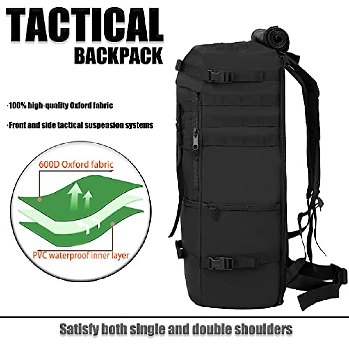 IFANGZHIWUI Hiking Backpacks 50L Camping Backpacks for Men Women 600D Oxford Outdoor for Traveling With Waterproof cover (black, 50L)