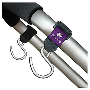 Think King Mighty Buggy Hook for Stroller, Wheelchair, Rollator, Walker, 2 Pack, Black/Brushed Aluminum, 2 Count (Pack of 1)