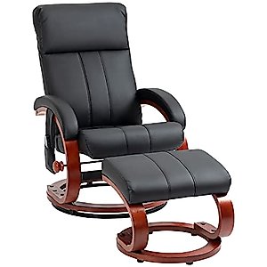 HOMCOM Recliner Chair with Ottoman, Electric Faux Leather Recliner with 10 Vibration Points and 5 Massage Mode, Reclining Chair with Remote Control, Swivel Wood Base and Side Pocket, Black