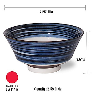 Hinomaru Collection Authentic Japanese Minoyaki Porcelain Handpainted Ramen Bowl Large Noodle Multi Purpose Bowls Set 16.58 fl oz 7.25 inch W Set of 2 Pair Set (Komasuji)