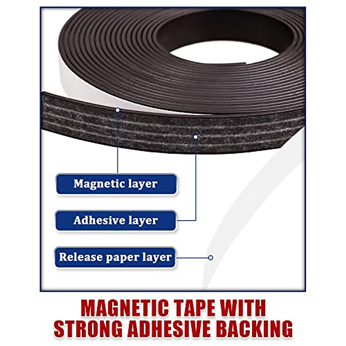 Magnetic Tape 2 Rolls 32ft Magnets with Strong Adhesive Backing Anisotropic Flexible Magnetic Strip(1rolls 16 feet x 1/2" Wide x 1/16" Thick)