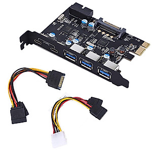 YEELIYA PCI-E to Type C (2),Type A (3) USB 3.0 5-Port PCI Express Expansion Card +Expanding 2 USB 3.0 Ports with Internal 19-Pin Connector for Window 7/8/10/XP/Vista