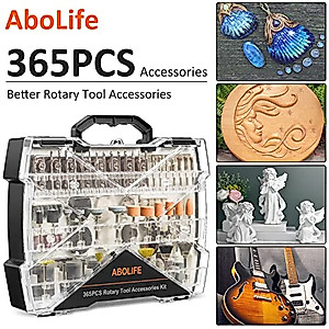 Rotary Tool Accessories Kit, AboLife 365 Pieces Multi-Purpose Accessory Set, 1/8"(3.2mm) Diameter Shanks Universal Fitment for Cutting, Grinding, Polishing, Drilling and Engraving, Accessory Kit