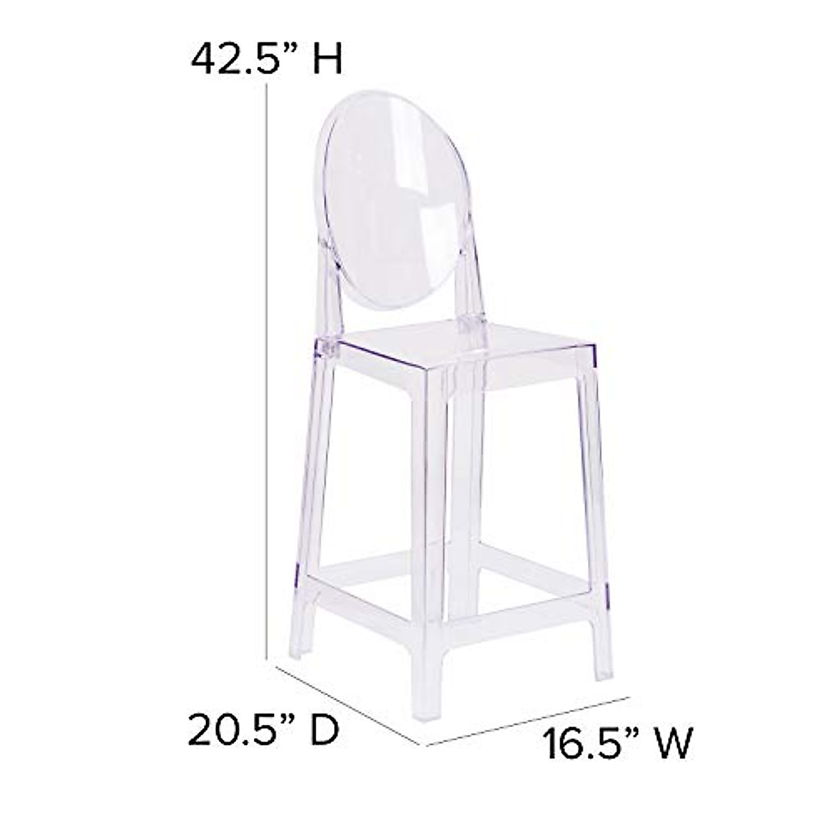 Flash Furniture Ghost Counter Stool with Oval Back in Transparent Crystal