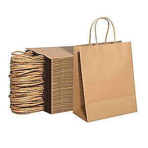 Brothersbox Brown Paper Bags with Handles Bulk 100PCS Kraft Paper Bags, 8 * 4.76 * 10 Inch Medium Craft Paper Gift Bags for Birthday Party Grocery Retail Shopping Business