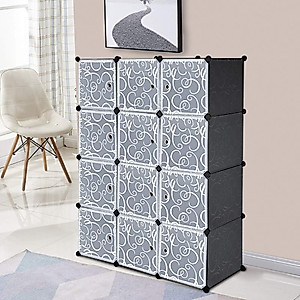 DESIGNSCAPE3D DIY 12 Cube Storage Organizer, Plastic Storage Cabinet with Doors, Ideal for Bedroom Living Room Office
