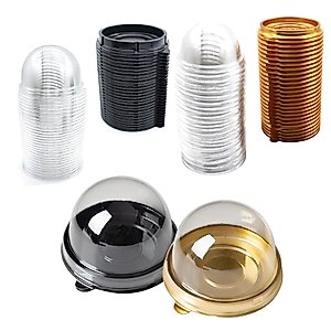 Fengirl 100 Set Clear Plastic Mini Cupcake Boxes Muffin Pod Dome Muffin Single Container Box for Chocolate Covered Cookies, Muffins, Mooncakes and Other Mini Desserts (Black, Gold)