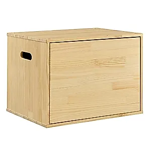MUSEHOMEINC Large Wooden Stackable Storage Boxes,One Piece,Storage Cube Organizer with Easy Carry Handles,Front Opening Type Organizer Containers for Garage Closet,Nightstand/End Table for Home Bedroom,Living Room,Natural