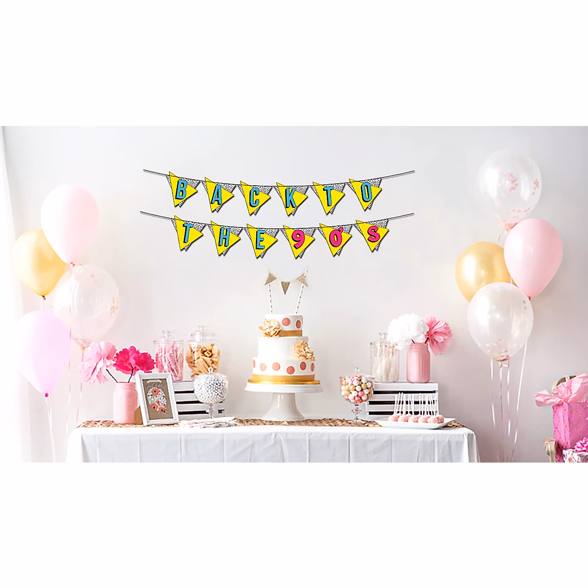 Back to The 90s Neon Banner - Funny Throwback 90's and 80's Theme Party Decoration, Favors & Supplies