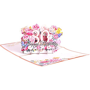 Oyydecor 80th Birthday Pop Up Card, Happy 80th Birthday Card for Her, Women, Wife, 80th Birthday Gift for Sister, Mom, Friend, 3D Greeting Pop Up Birthday Card with Blank Note and Envelope, 5" x7"