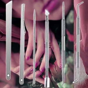 6pcs Ingrown toenail Tool, Toenail File and Lifters, Professional Surgical Stainless Steel Ingrown Toenail Removal Tool Kit, Under Nail Cleaner Tools Pain Relief(Natural color)