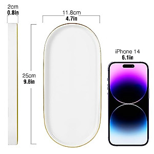 Luxspire Bathroom Vanity Tray, Marble Ceramic Dresser Jewelry Dish with Golden Rim, Decorative Tray Countertop Sink Storage Holder Organizer for Soap Candles Perfume Comestic Home Decor, Matte White