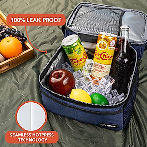 OPUX Lunch Box For Men Women, Insulated Large Double Decker Lunch Bag, Charcoal Gray, 10x7.5x10 Inches