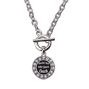 Inspired Silver - World's Best Color Guard Coach Toggle Charm Necklace for Women - Silver Circle Charm 18 Inch Necklace with Cubic Zirconia Jewelry