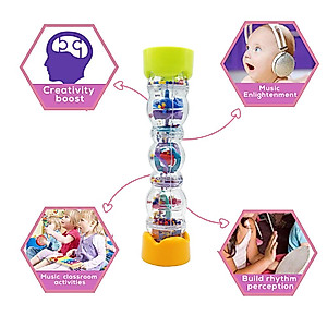 Here Fashion 11.8'' Baby Rainmaker Mini Shaker Toy, Rain Stick Musical Instrument Sensory Toys for Kids Toddlers, Colorful Beads