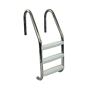 Aqua Select Three Tread Stainless Steel Pool Ladder | Entry and Exit System for In-Ground Swimming Pools | 250 Pound Capacity | 1.90-Inch Outer Diameter | with Non-Slip Plastic White Steps