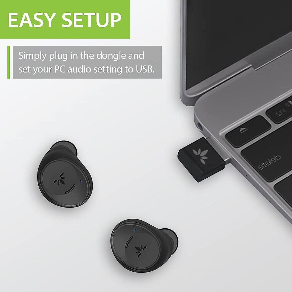 Avantree Ace M10 - Wireless Earbuds for PC Laptop Computer with USB Adapter, Bluetooth 5.2, Noise Cancelling Mic for Clear Calls, Connecting with Phones for Music, aptX Adaptive, 36Hrs