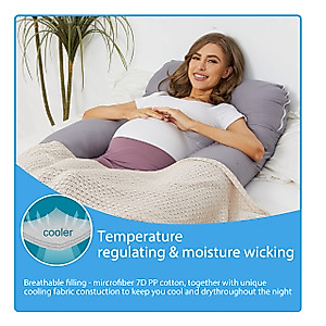 ZZZhen Pregnancy Pillow for Sleeping, U Shaped Maternity Pillow - 56 Inch with Grey Microfiber Removable Cover, Multi- Use and Support Back, HIPS, Legs, Belly for Pregnant Women Sleeping