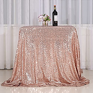 PartyDelight Rose Gold Sequin Wedding Tablecloth 50 by 50 Inch Square Polyester Sequin Overlay, Shiny Sequin Quality Tablecloth for Special Event Or Party（Rose Gold，50x50）
