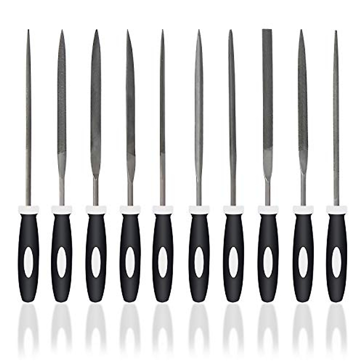 SDAE 10PCS Needle File Set High Carbon Steel File Set with Plastic Non-Slip Handle, Hand Metal Tools for Wood, Plastic, Model, Jewelry, Musical Instrument and DIY (6 Inch Total Length)
