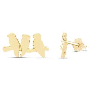 Tiny Lovely Three Birds Line Post Stud Earrings Jewelry For Women in 14k Gold Over Sterling Silver With Push Back (yellow-gold-plated-silver)