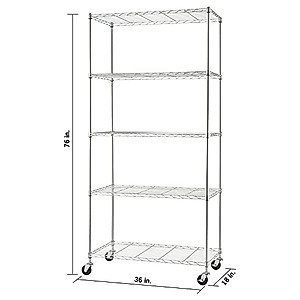 TRINITY Basics EcoStorage TBFZ-0933 5 Tier 36 x 18 x 76 Inch Adjustable Wire Shelving with Wheels for Home, Kitchen, Garage, or Business Use, Chrome