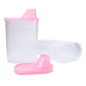 TRUSBER 3PACK 2.5L(89oz) Cereal Storage Plastic Jar Airtigh Transparent Kitchen Dry Food Dispenser Containers with Measuring Cup for Grain,Flour,Rice,Candy,Cookies,etc