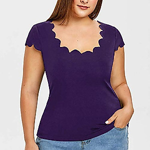 Women's Short Sleeve Shirt,Casual Round-Neck Blouse Flowy Loose Tank Tops Solid Color Tunic Plain Summer Plus Size Tee