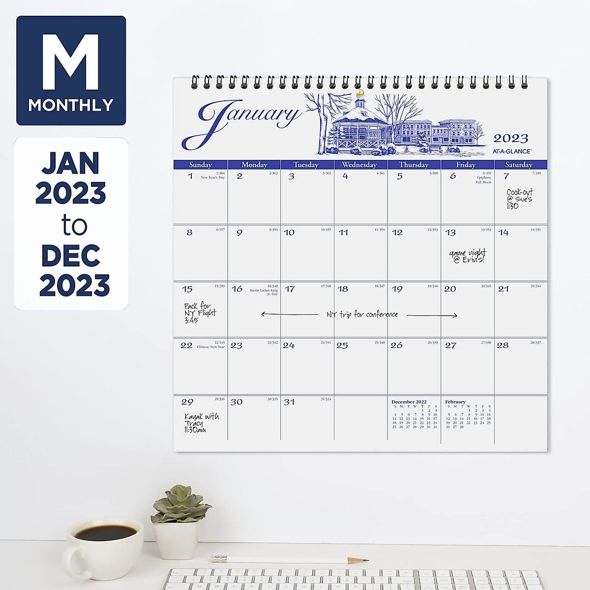 AT-A-GLANCE 2023 Wall Calendar, 12" x 12", Medium, Spiral Bound, Monthly, Illustratorâ€™s Edition (G100017)